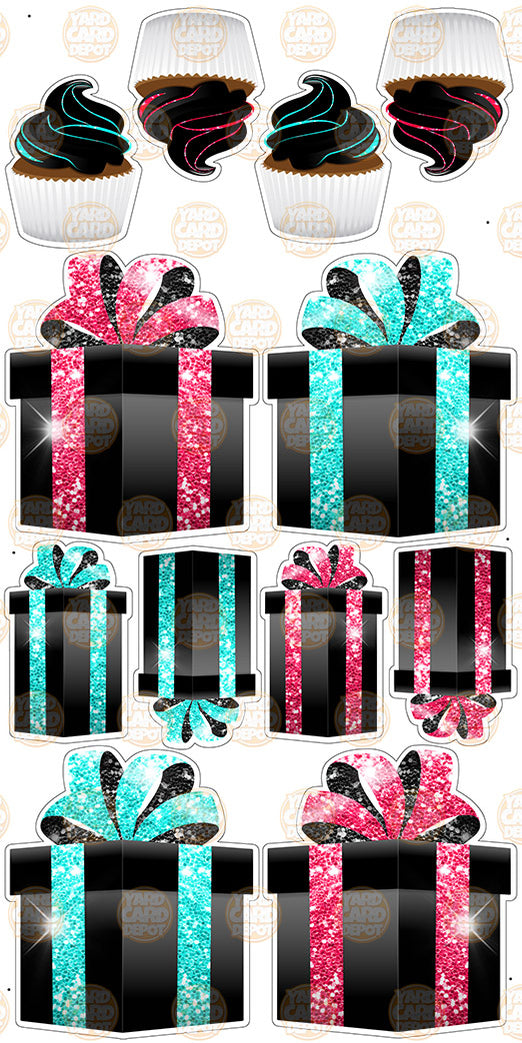Symmetrical Gift Boxes-Tiktok Aqua Pink / Black — Yard Card Depot LLC